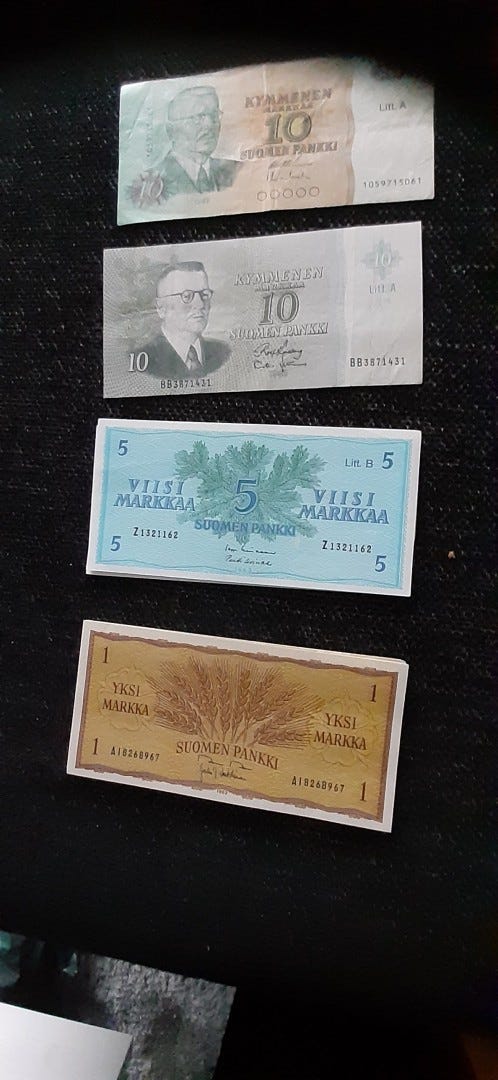 Vanhat rahat yksi, viisi ja 10 markan paperirahat | Tori