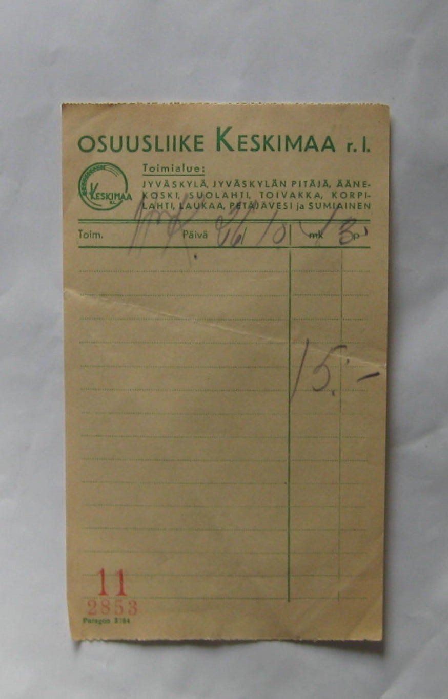 Osuusliike Keskimaa. Kuitti 1943 | Tori
