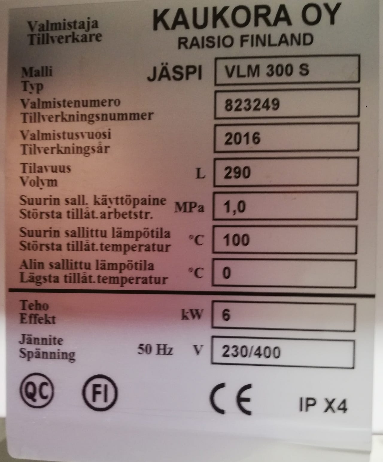 Jäspi 290 litran vesivaraaja VARATTU | Tori