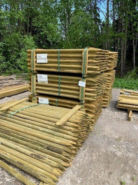 Aitatolppa kestopuuta 60x1800mm teroitetulla päällä | Tori