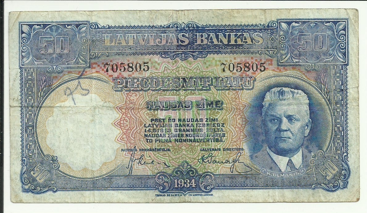 Latvia Seteli 50 Latu vuodelta 1934 No 705805 | Tori