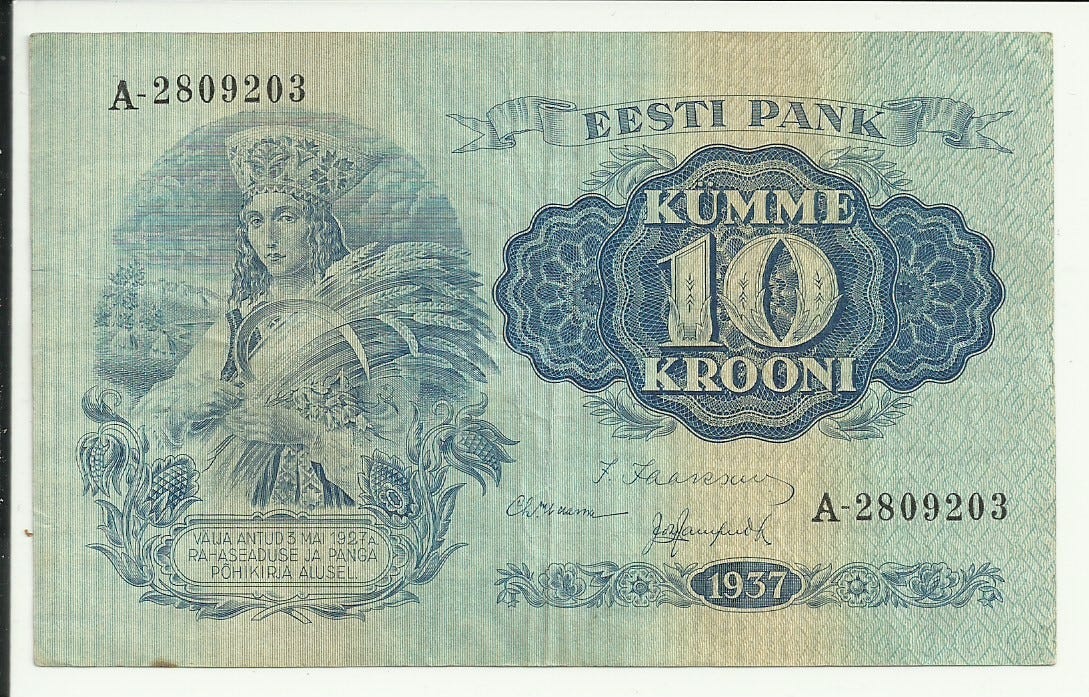 Eesti Seteli 10 Krooni vuodelta 1937 | Tori