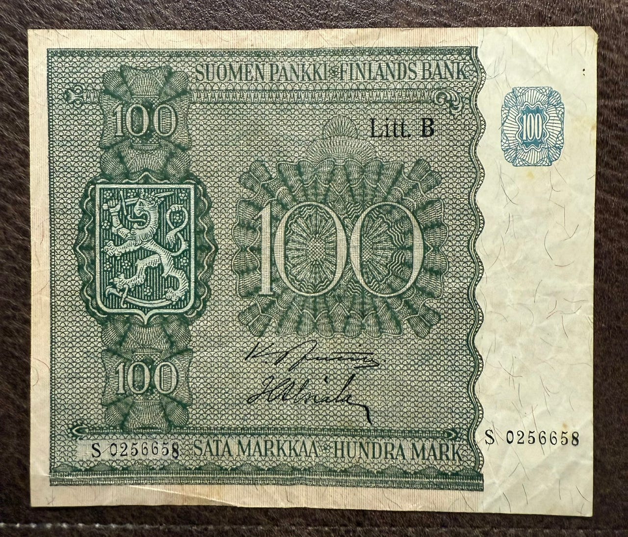 Myydään 100mk seteli vuodelta 1945, Litt,B sarja | Tori