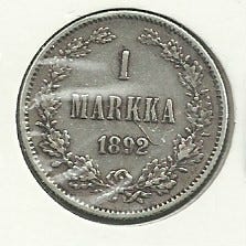 Suomi Hopea kolikko 1 markka vuodelta 1892 | Tori