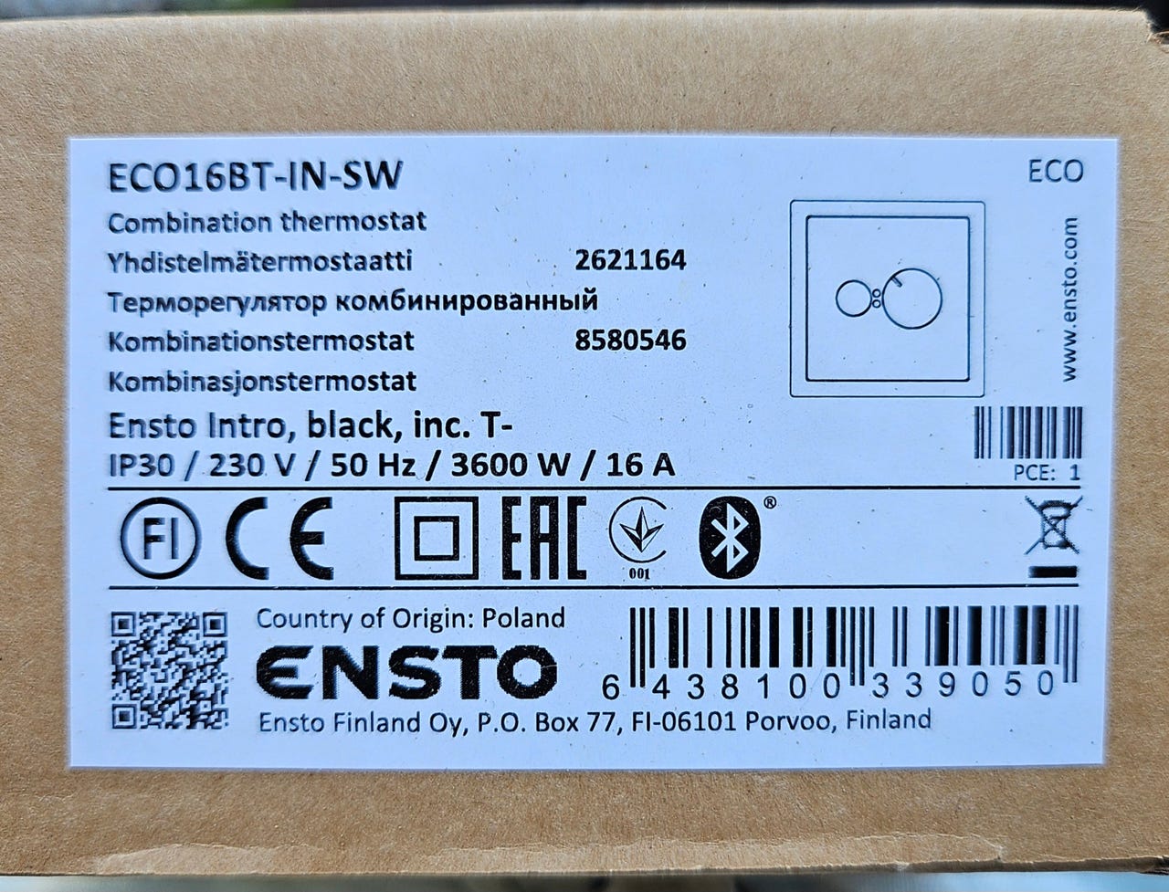 3 kpl - Yhdistelmätermostaatti Ensto ECO16BT-IN-SW IP 30 16A - Musta | Tori