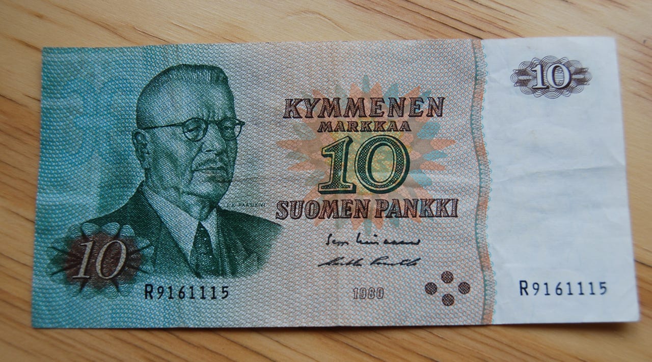 10 markka seteli 1980 Suomi, Paasikivi | Tori