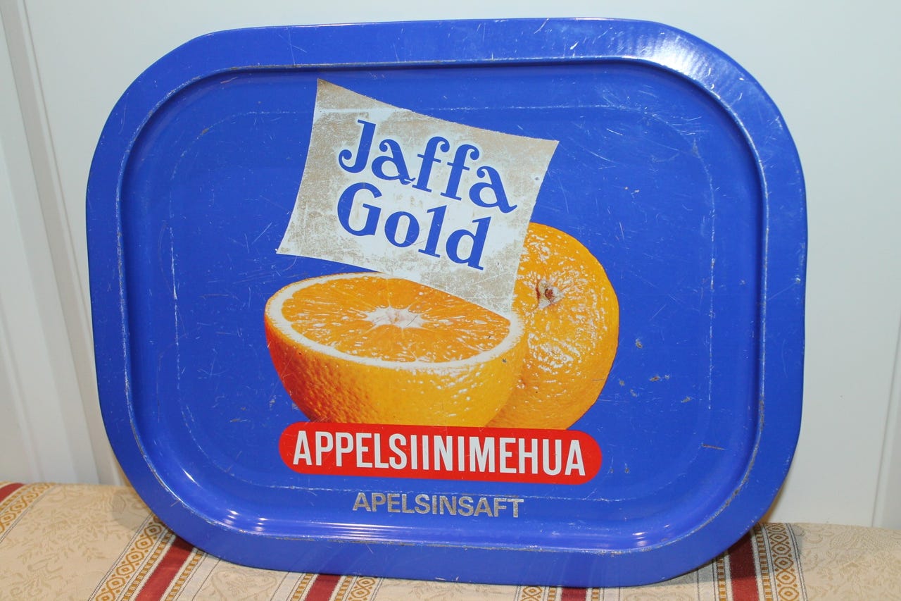 Suomi vintage limonadi Jaffa Gold 31cm 70-luku peltinen tarjotin ...