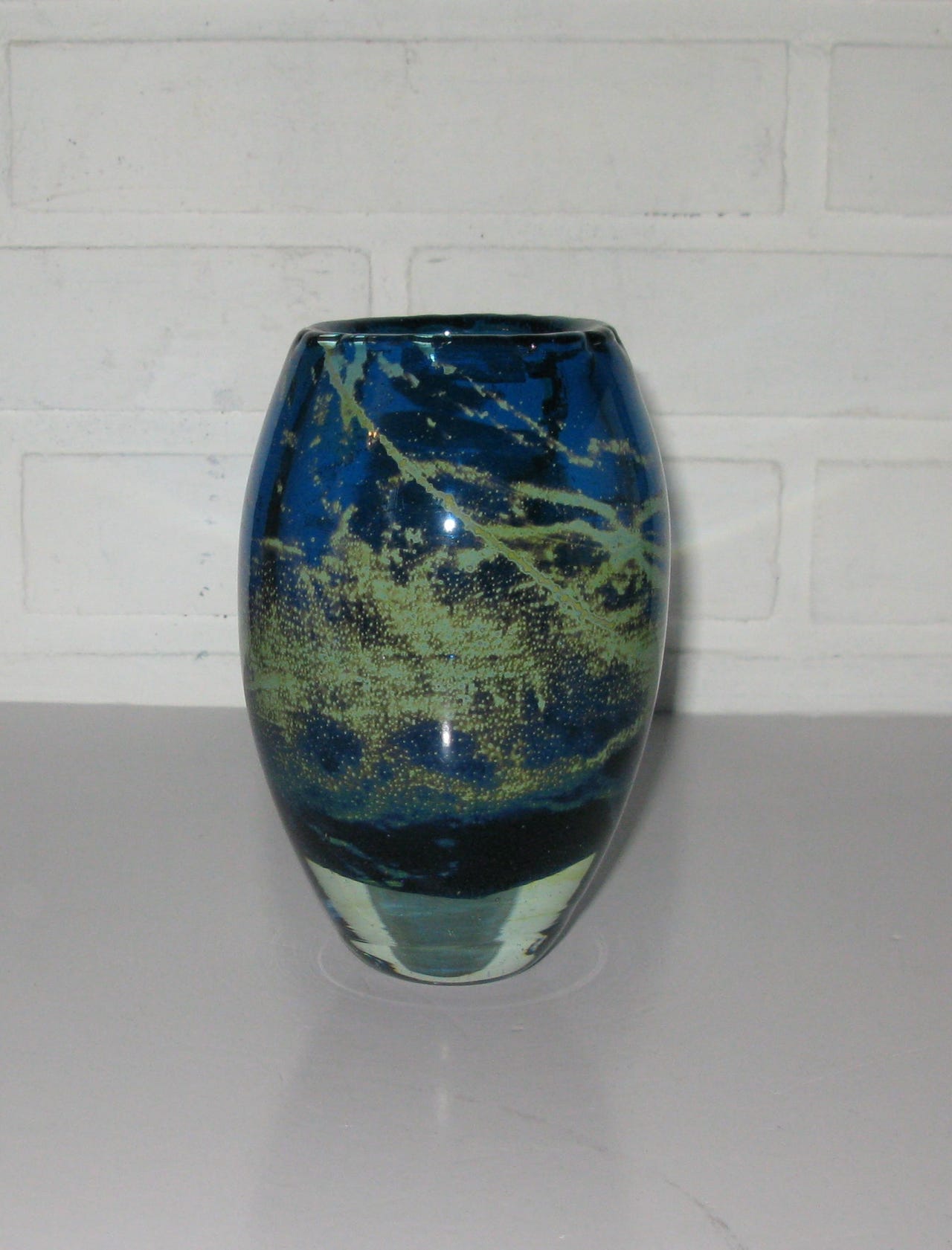 Vintage sininen maljakko Art Glass Mdina Glass Malta | Tori