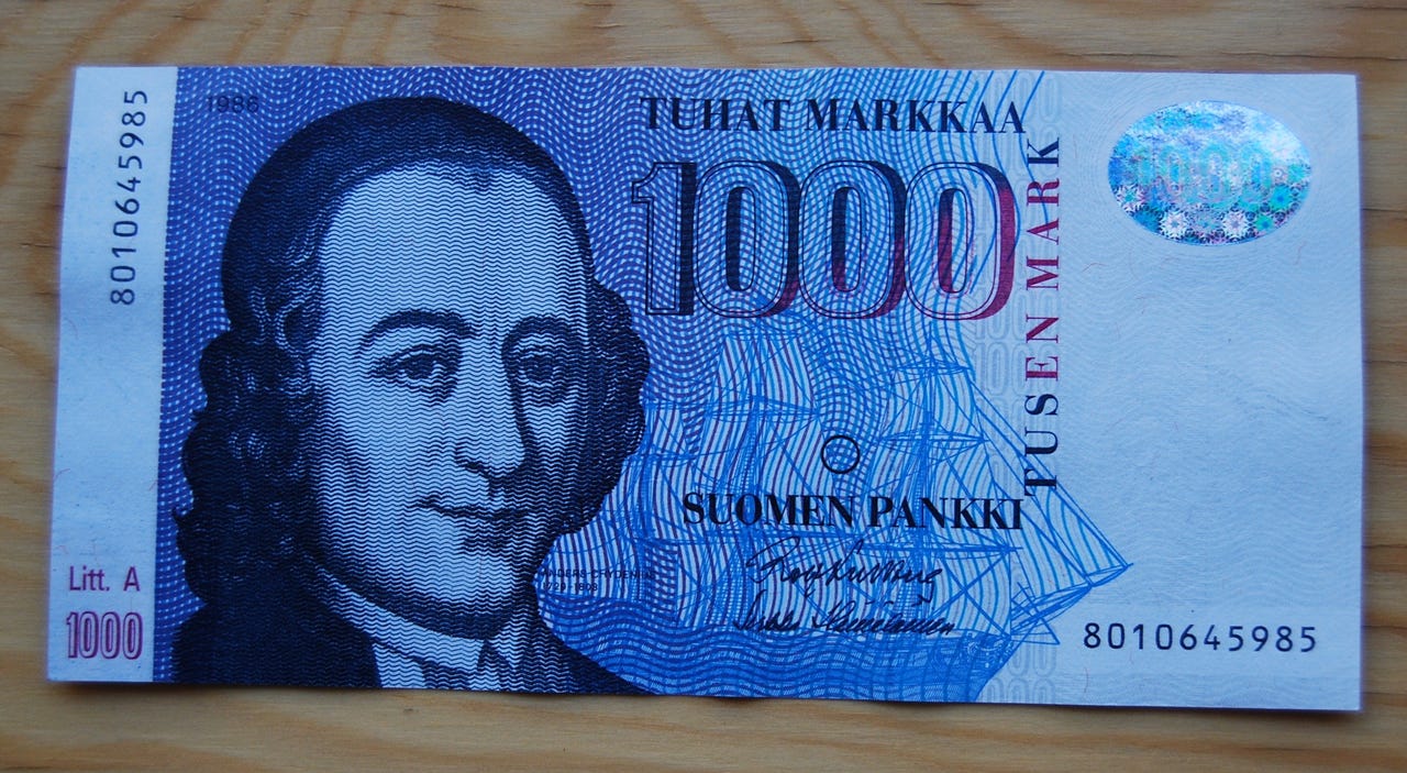 Suomen pankki 1000 Markkaa 1986 Litt.A. Chydenius | Tori
