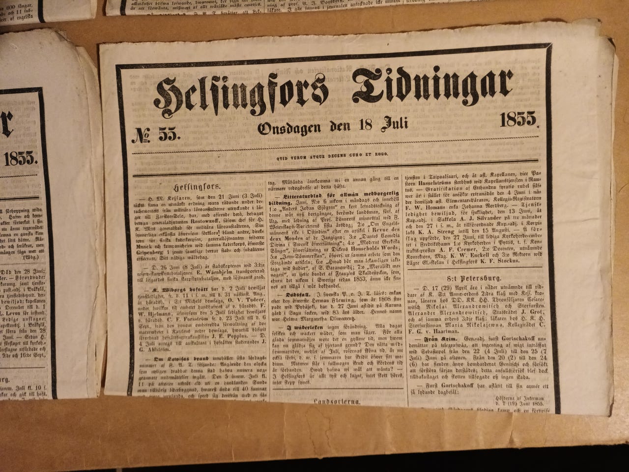 Helsingfors tidningar sanomalehtiä 1800-luvun puoliväli | Tori