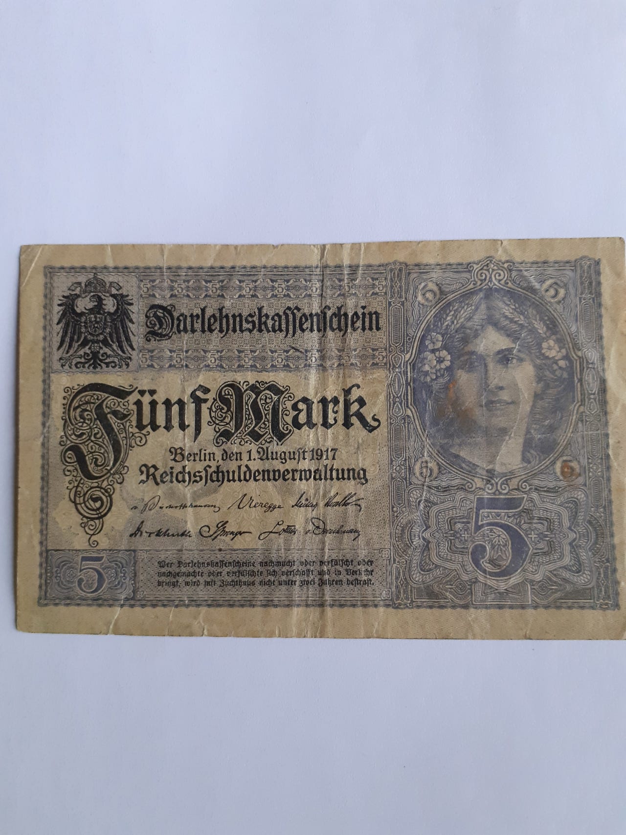 Saksa 5 markan seteli v. 1917 | Tori