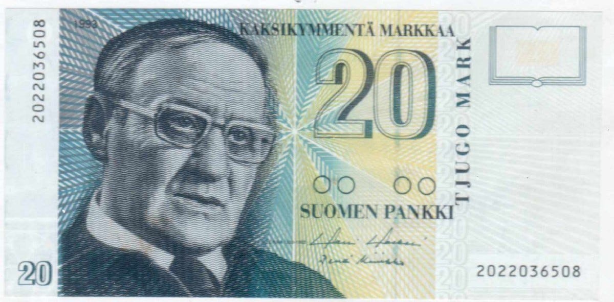 Seteli Suomen Markka 10 mk 1980 + 20 mk 1993 | Tori