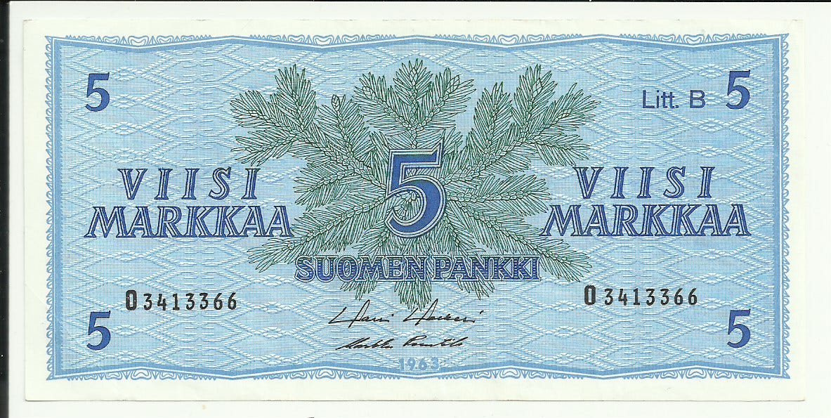 Suomi Seteli 5 Markkaa 1963 Liit.B No O-3413366 | Tori