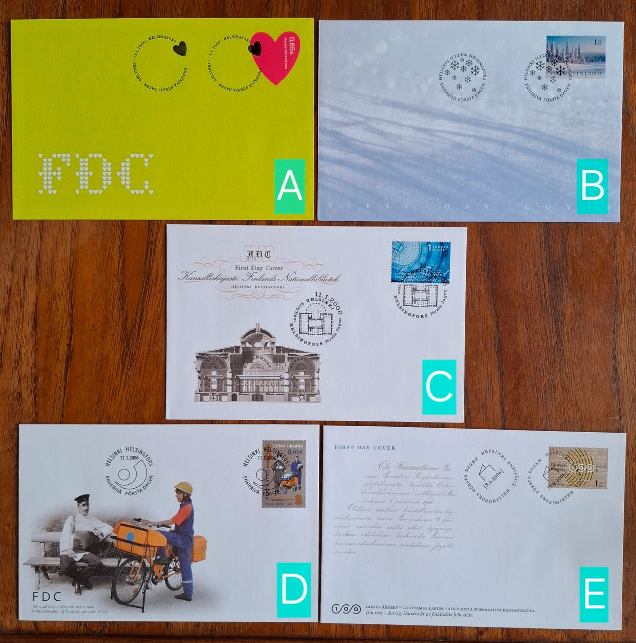 FDC 2006: Ystävyydellä; Talvimaisema; Kansalliskirjasto; PAU 100v; Eduskunta | Tori