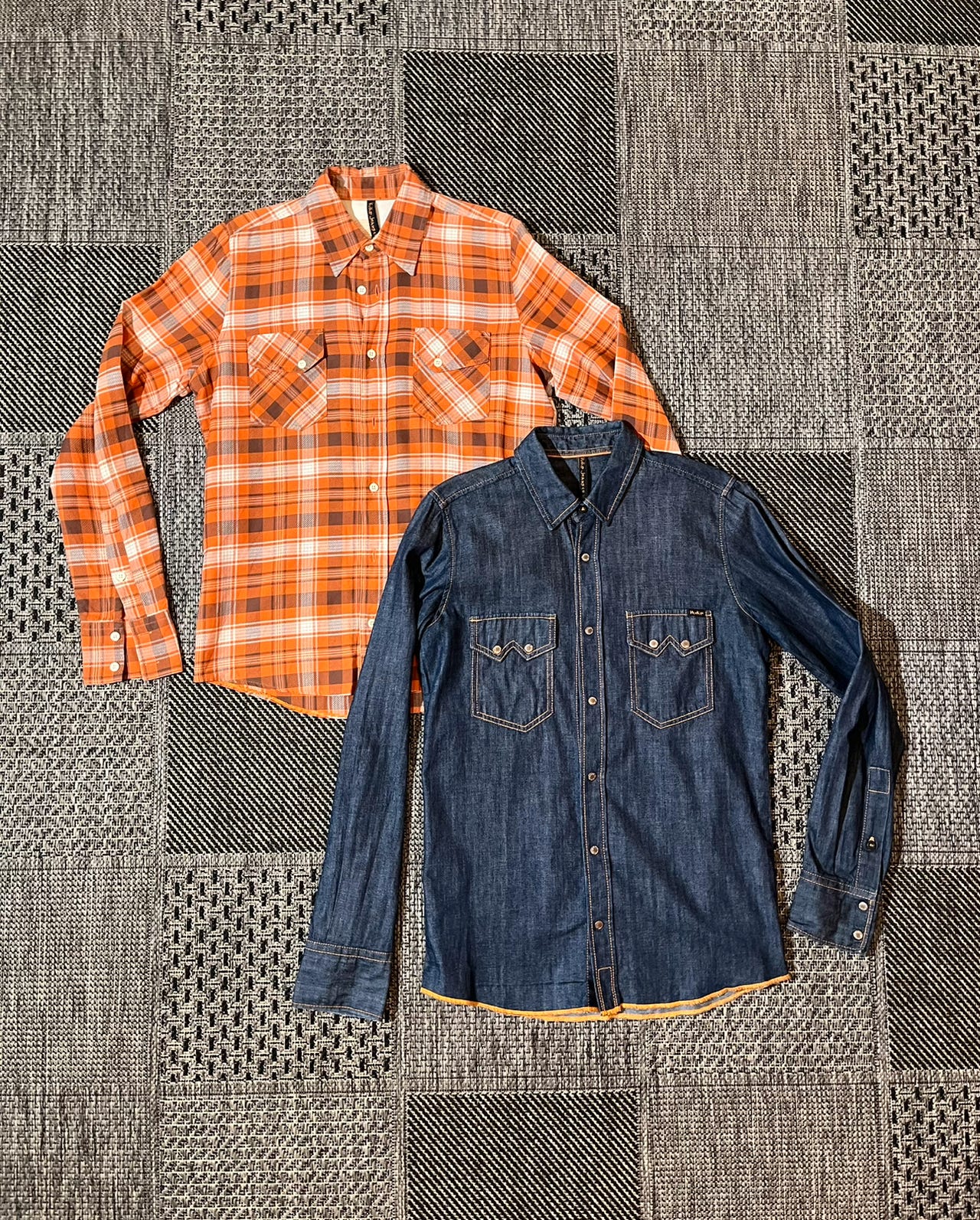 NUDIE JEANS mens S western shirts 2 items button down kaulus ja ...