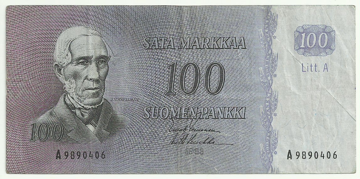 Suomi Seteli 100 Markkaa 1963 Liit.A No A-9890406 | Tori