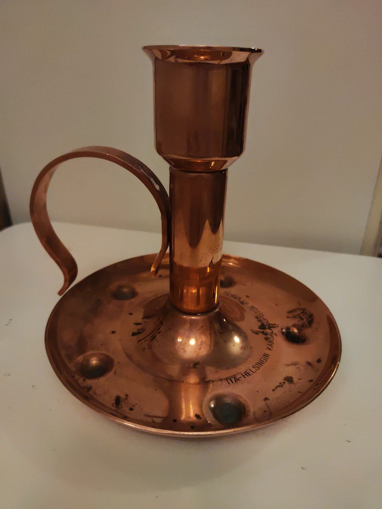 Vanha messinkinen kynttilänjalka, Temet Oy | Tori