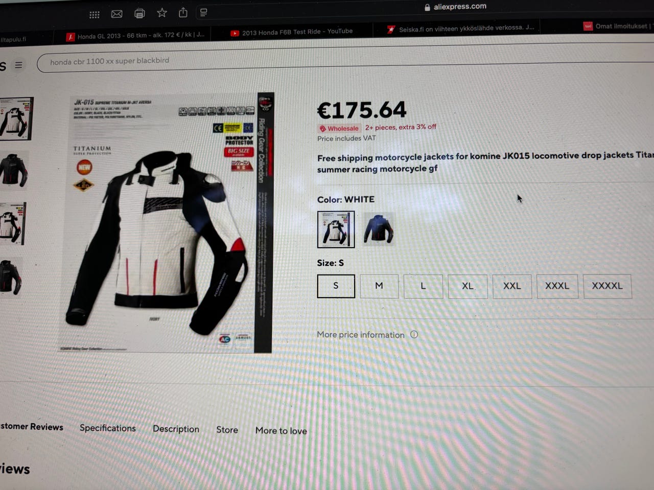 Komine MP-takki koko XL, mutta todellisuudessa iso S/pieni M | Tori