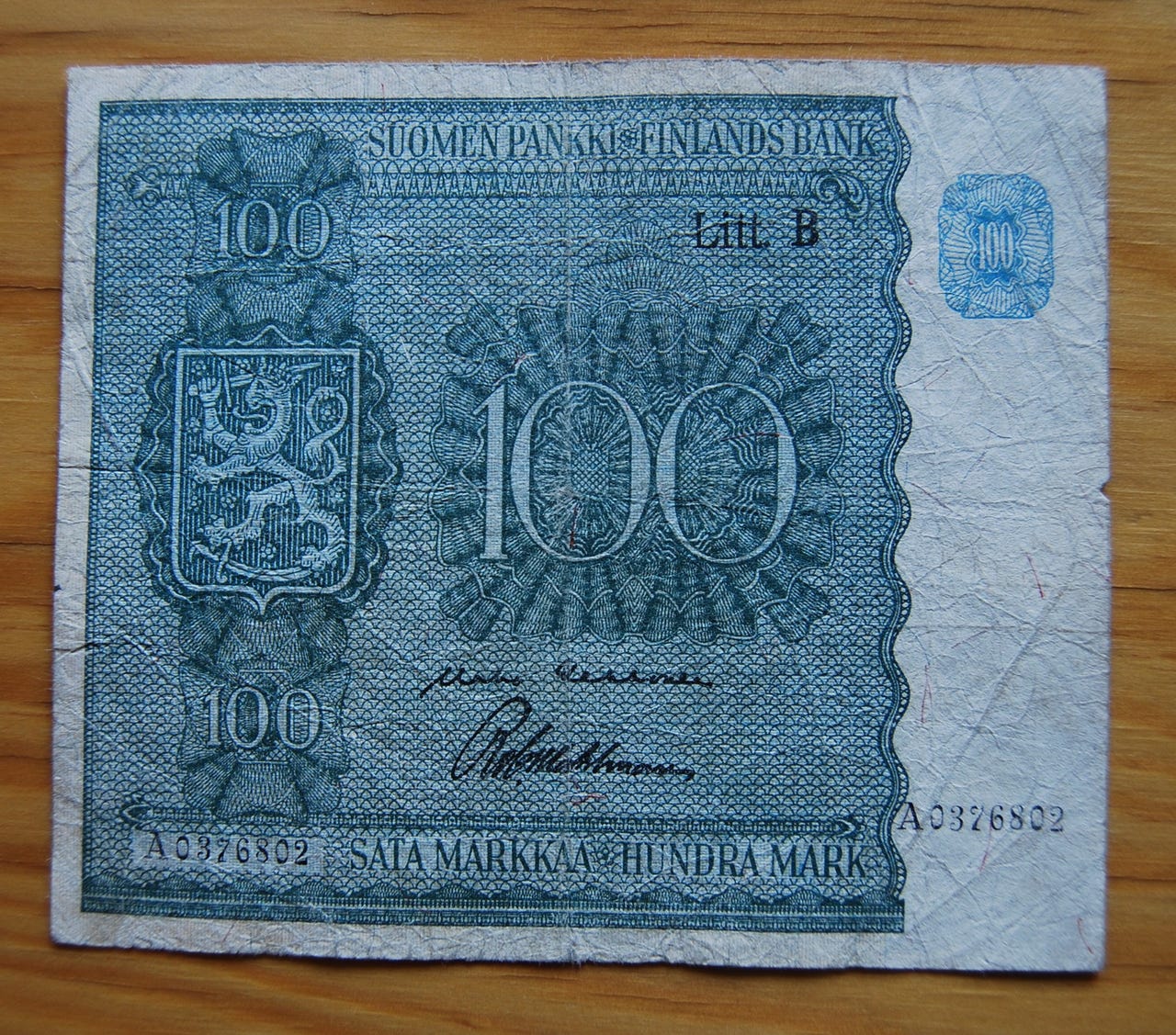 Sota-ajan seteli 100 markkaa 1945 Suomen pankki | Tori