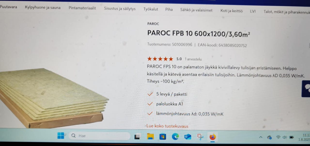 PAROC FPB 10 600 X 1200 paketti 5kpl | Tori