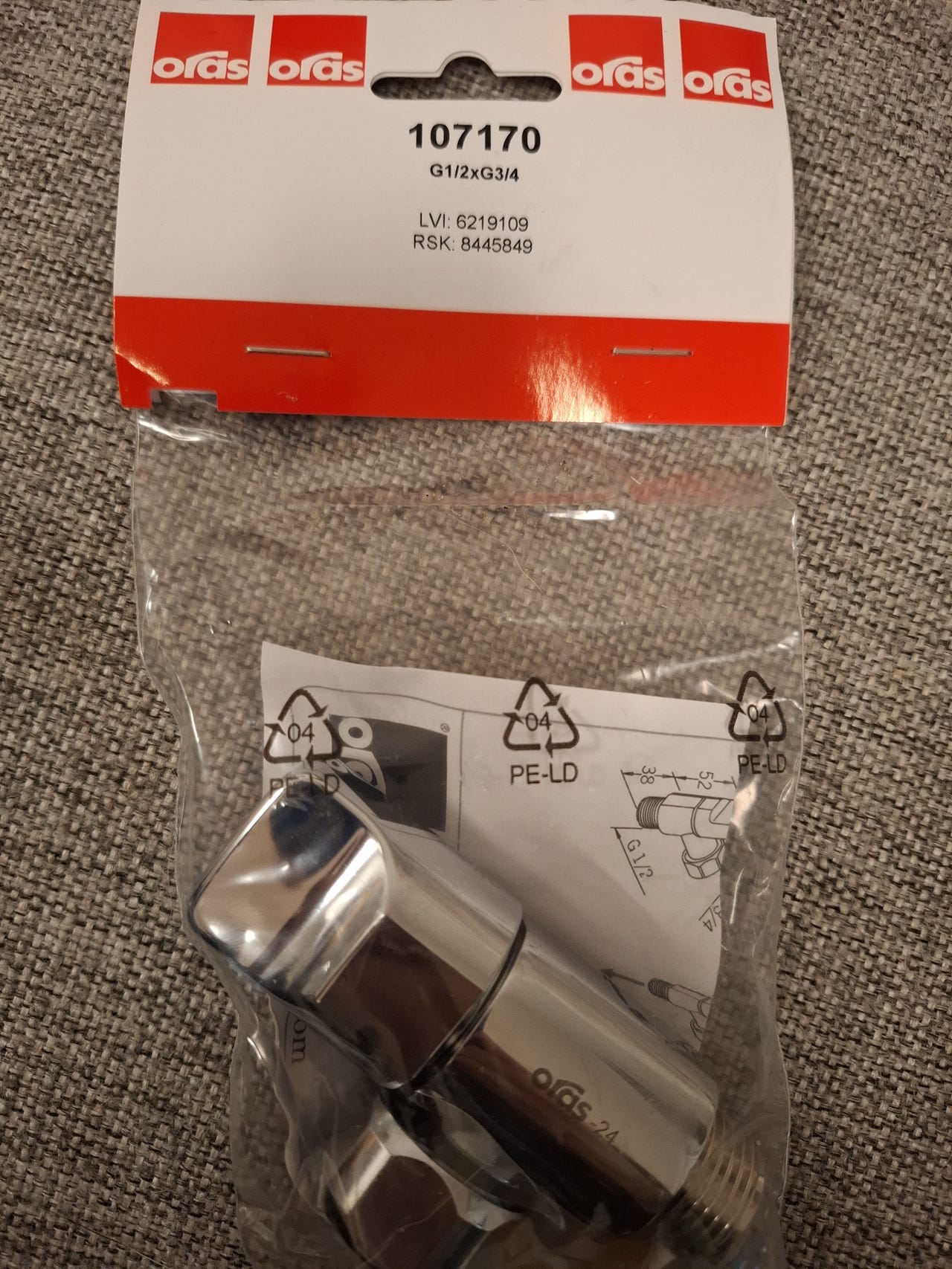 Pesukoneventtiili Oras 107170 G1/2xG3/4 | Tori