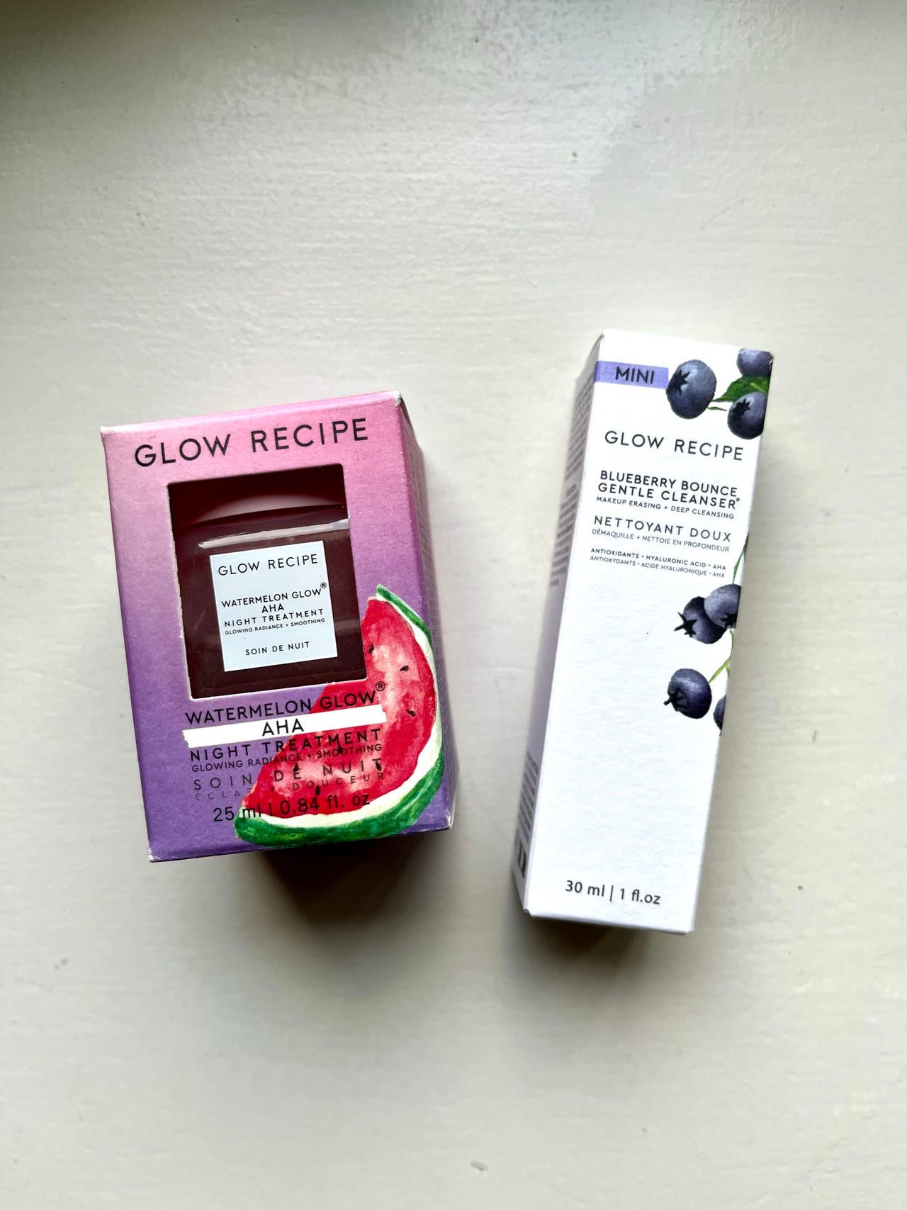 Glow Recipe, AHA Night treatment 25ml ja Gentle Cleanser 30ml | Tori