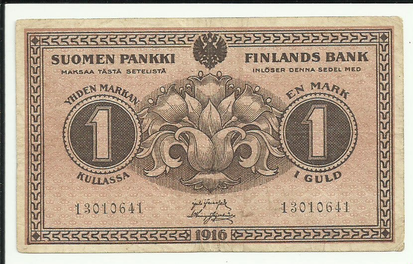 Suomen Pankki 1 Markka seteli 1916 No 13010641 | Tori