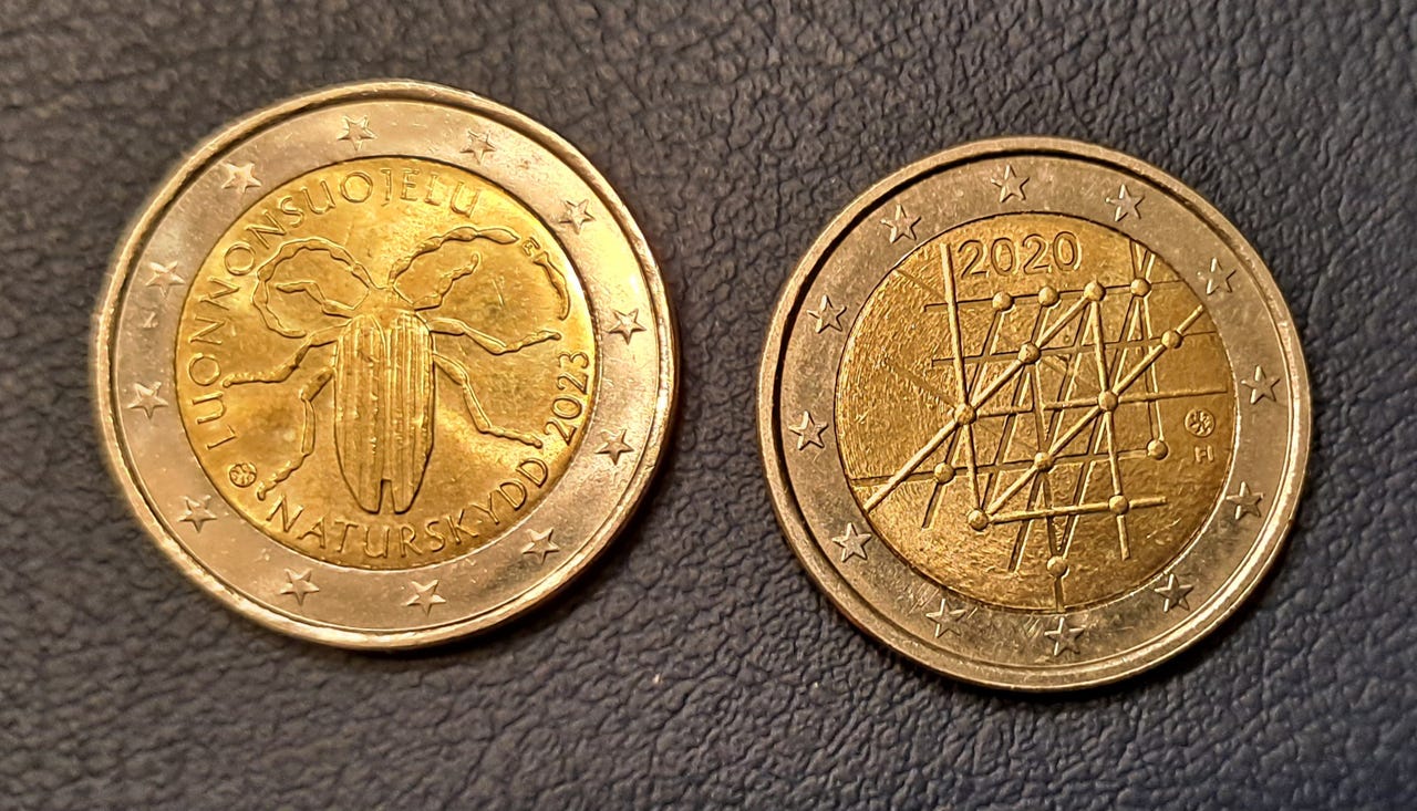 2 Euron kolikot, 2 kpl, Luonnonsuojelulaki ja Turun yliopisto | Tori