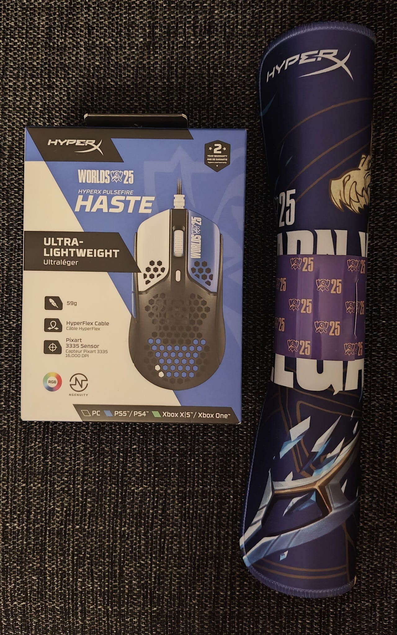 HyperX Pulsefire Haste Worlds 2025 pelihiiri sekä HyperX Worlds 2025 ...