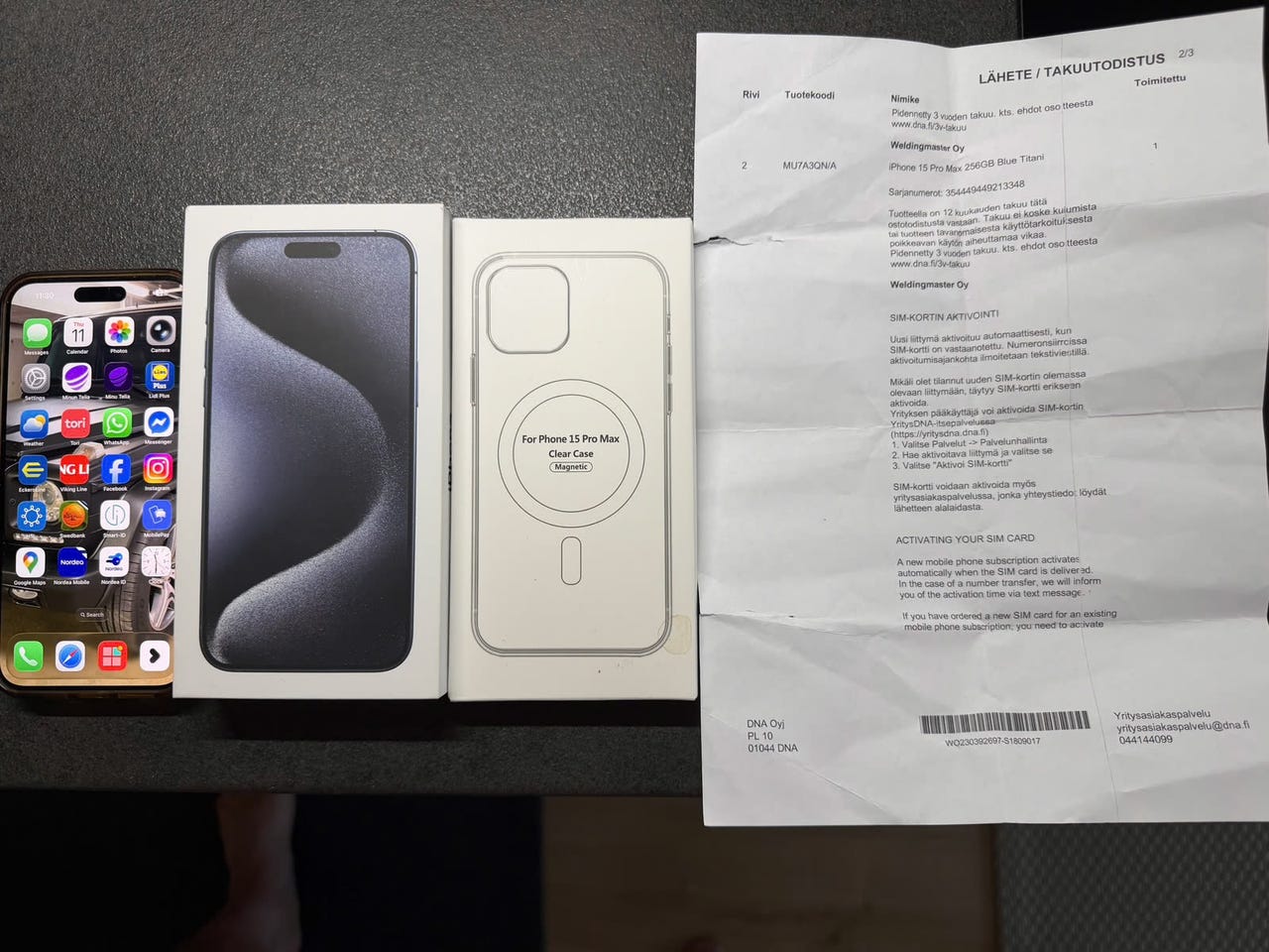 iPhone 15 Pro Max Titan Blue 256GB (uudenveroinen, akku 88%, laatikko ...