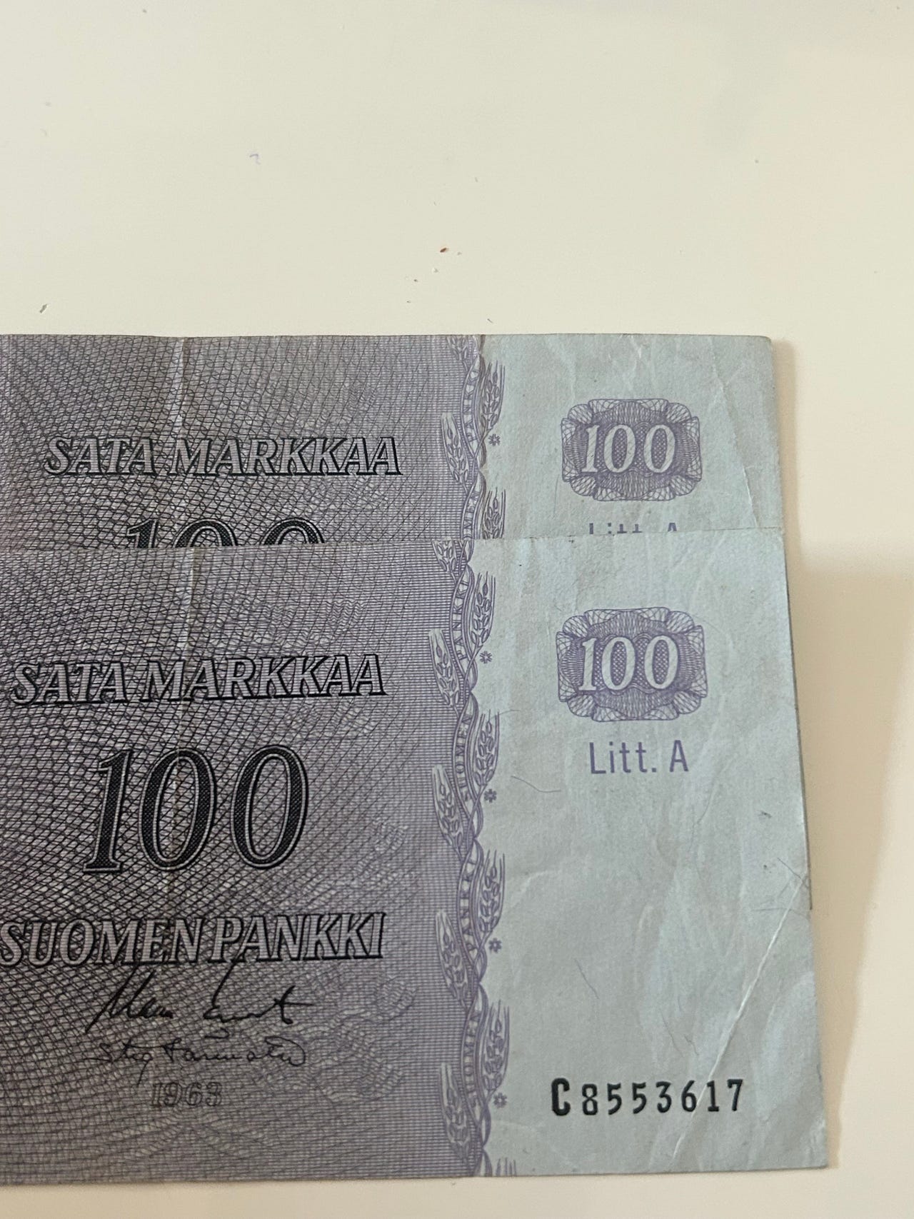 Suomen Pankki 100 Markkaa seteli 1963 2kpl | Tori