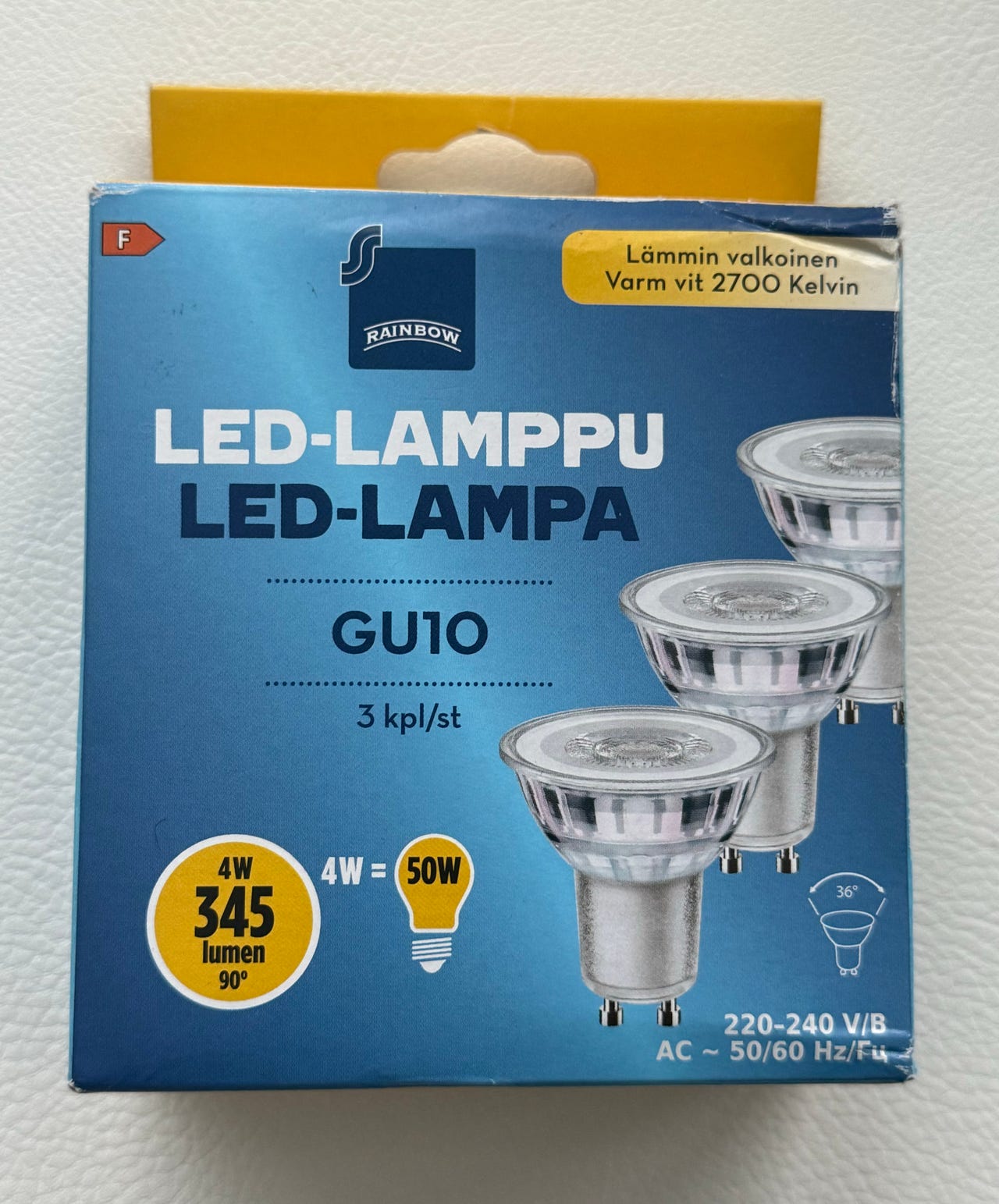 Rainbow LED-kohdelamppu 4W GU10 2700K 345lm 3kpl | Tori