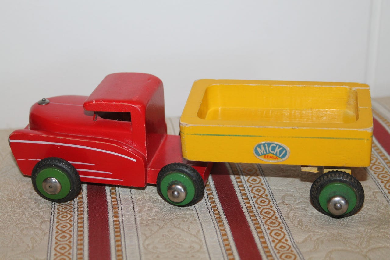 50-luku rekka-auto puuauto leikkiauto vintage puinen auto 21cm antiikki ...
