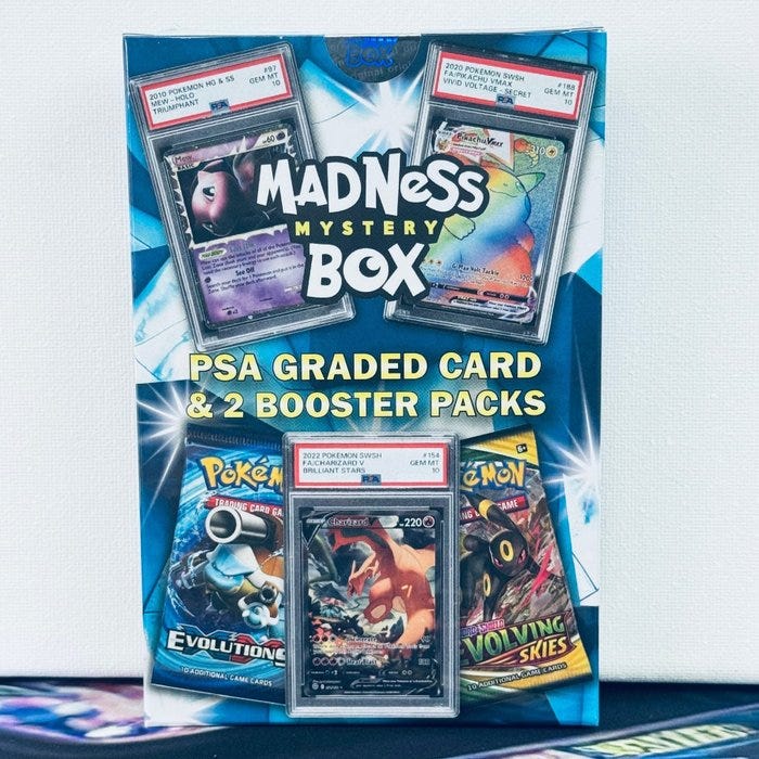 Pokémon Mystery box - Madness Mystery Box - PSA Graded Card & 2 Booster ...
