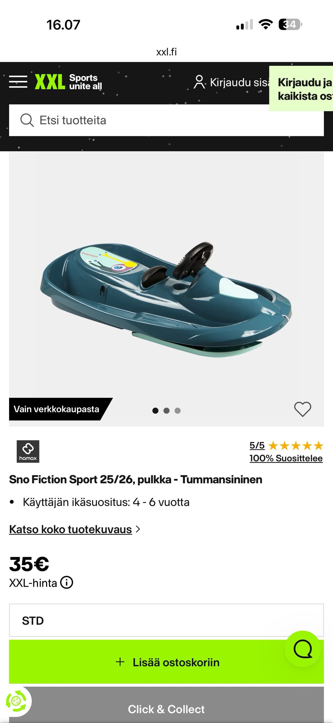 Hamax pulkka, rattikelkka, Sno Fiction Sport | Tori