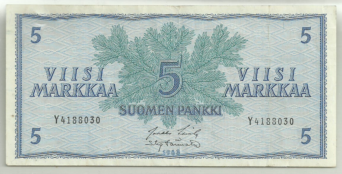 Suomen Pankki 5 markkaa seteli 1963 Ei Liit. No Y-4188030 | Tori