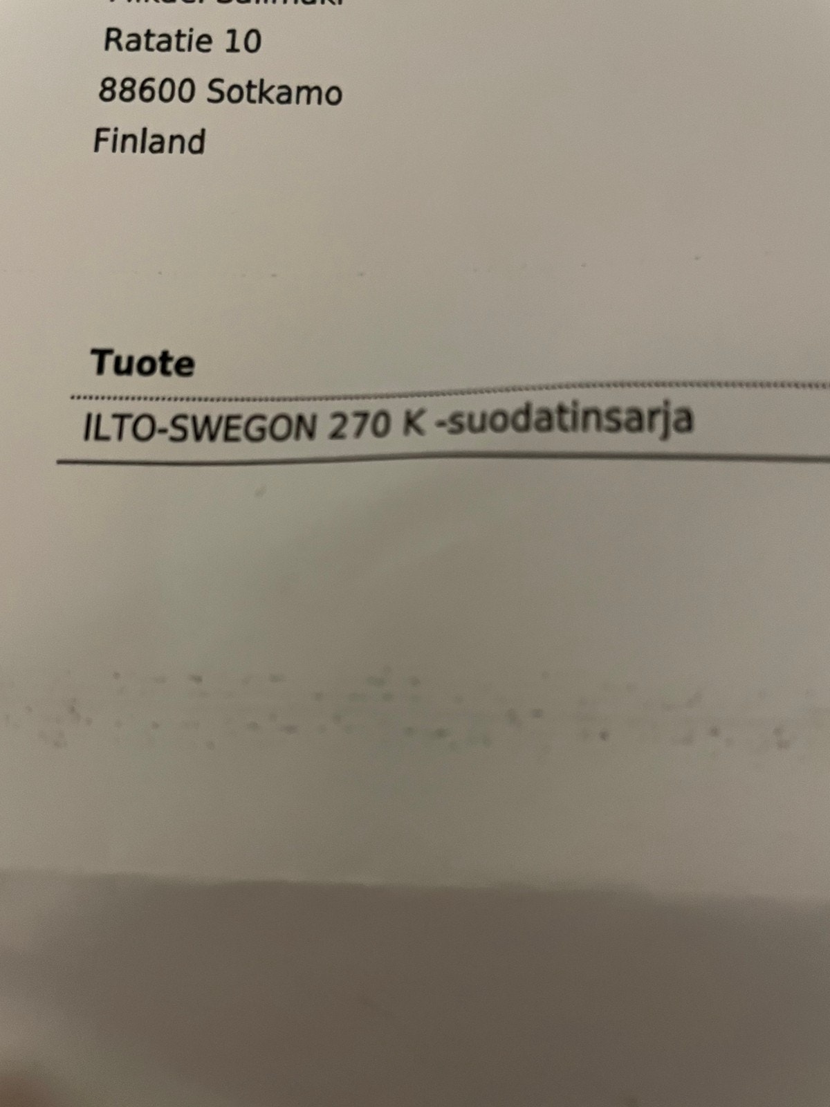 Suodatinsarja ILTO-SWEGON 270 K | Tori