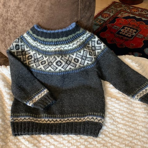 Lasten käsinneulottu norjalainen villapaita 98-104 cm | Tori