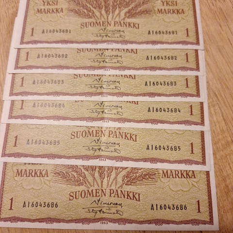Suomen Pankki Yksi Markka setelit 1963 | Tori