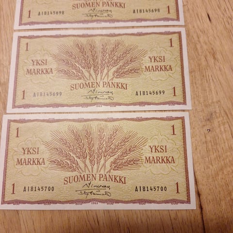 Suomen Pankki Yksi Markka setelit 1963 | Tori