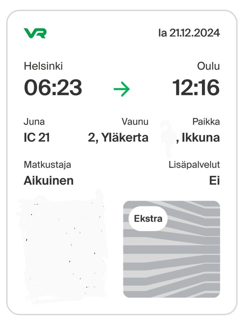 VR junalippu Vantaa - Jyväskylä 23.12.24 | Tori